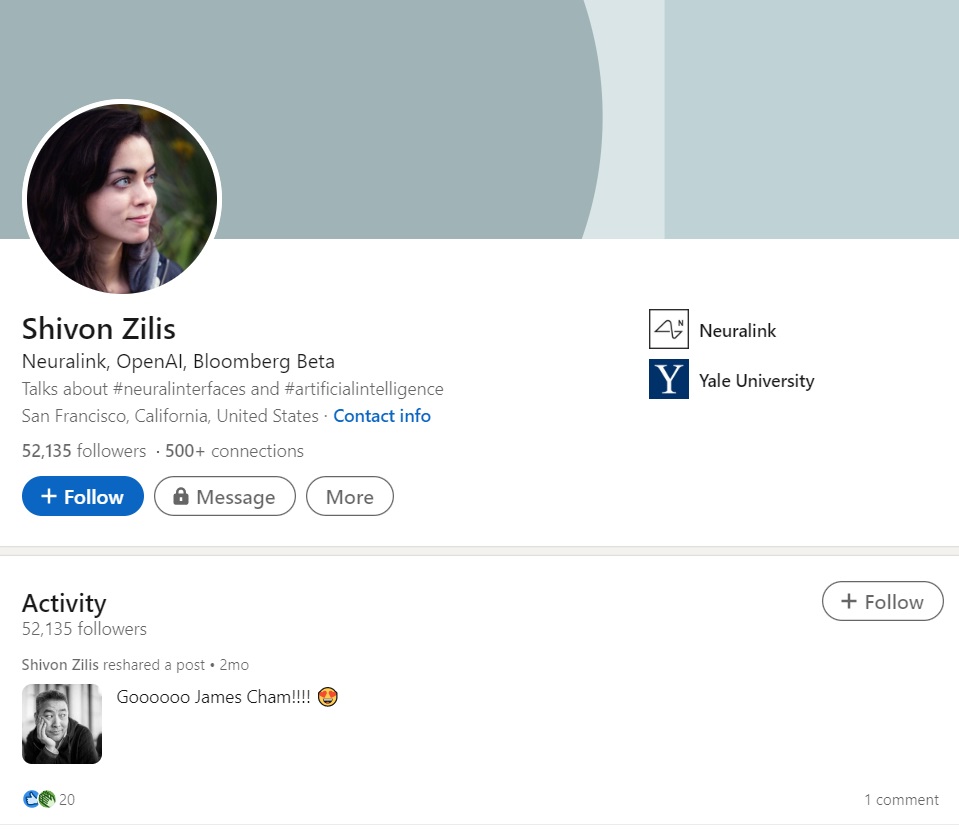 PHOTO Shivon Zilis Has 52K Followers On Linkedin Full Profile
