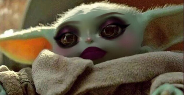 PHOTO Baby Yoda With Extreme Makeup On