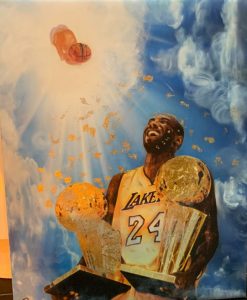 PHOTO Kobe Bryant Holding Championship Trophies In Heaven Canvas Mural