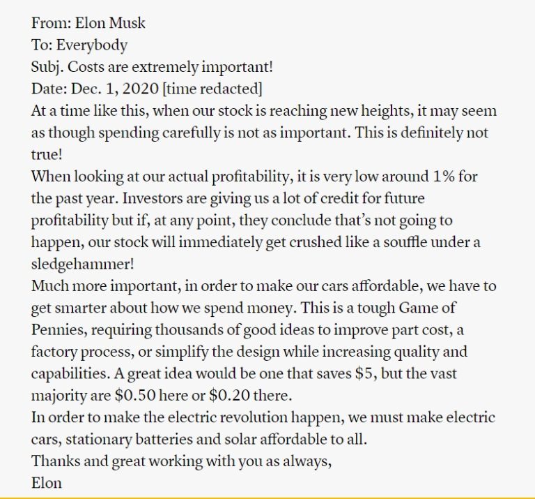 PHOTO Elon Musk Email To Employees Saying Tesla Stock With Get Crushed ...