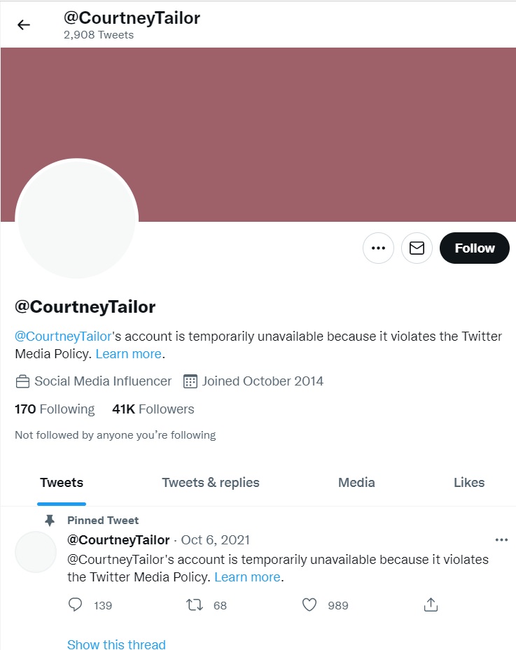 PHOTO Courtney Tailor's Twitter With 41K Followers Got Banned For ...