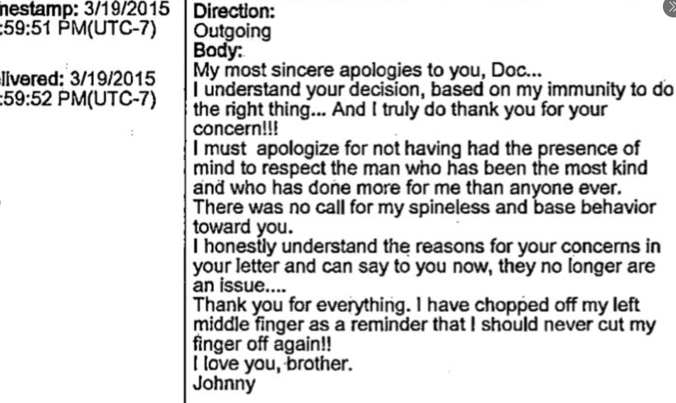 PHOTO Johnny Depp Admitted To His Doctor In 2015 That He Chopped Off ...