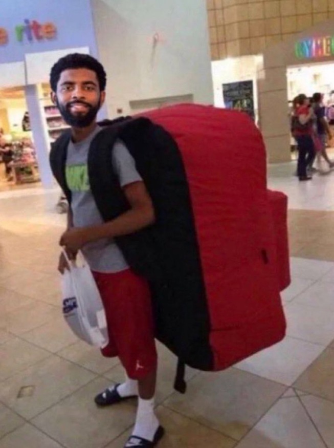 PHOTO Kyrie Irving Carrying A Giant Backpack The Size Of A Twin ...