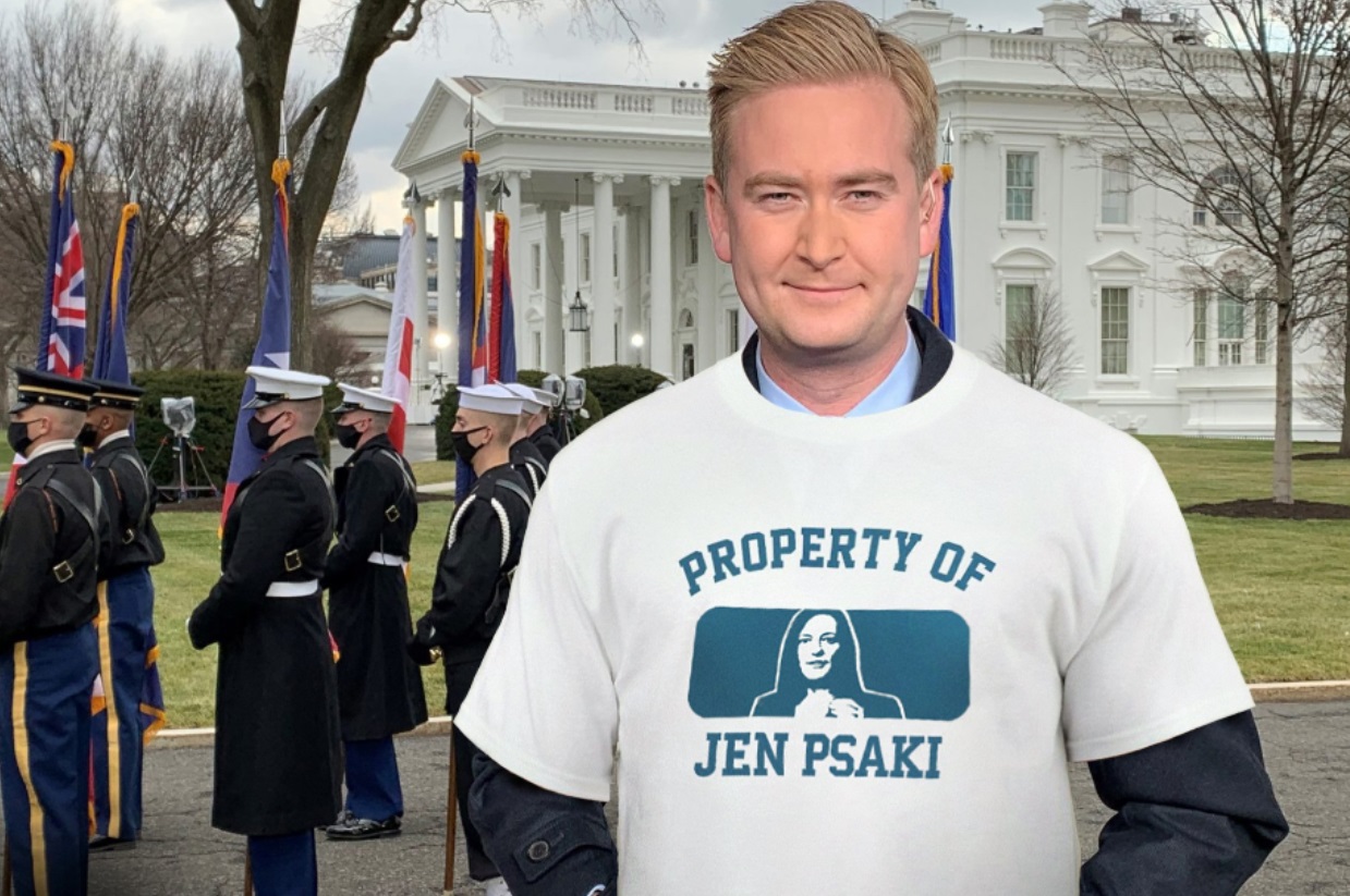 PHOTO Peter Doocy Wearing A Property Of Jen Psaki T-Shirt Outside The ...