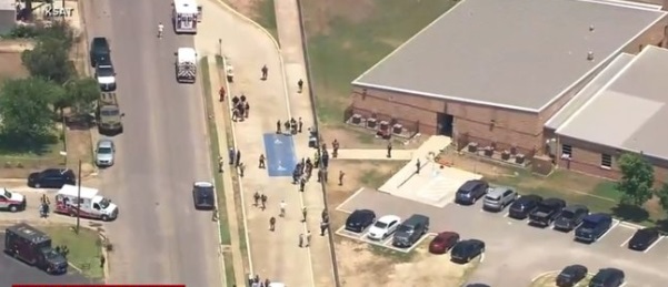 PHOTO Aerial View Of The Scene Outside Robb Elementary School Afrer ...