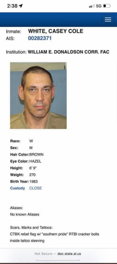 PHOTO Casey White Booking Shows He's In William E Donaldson ...