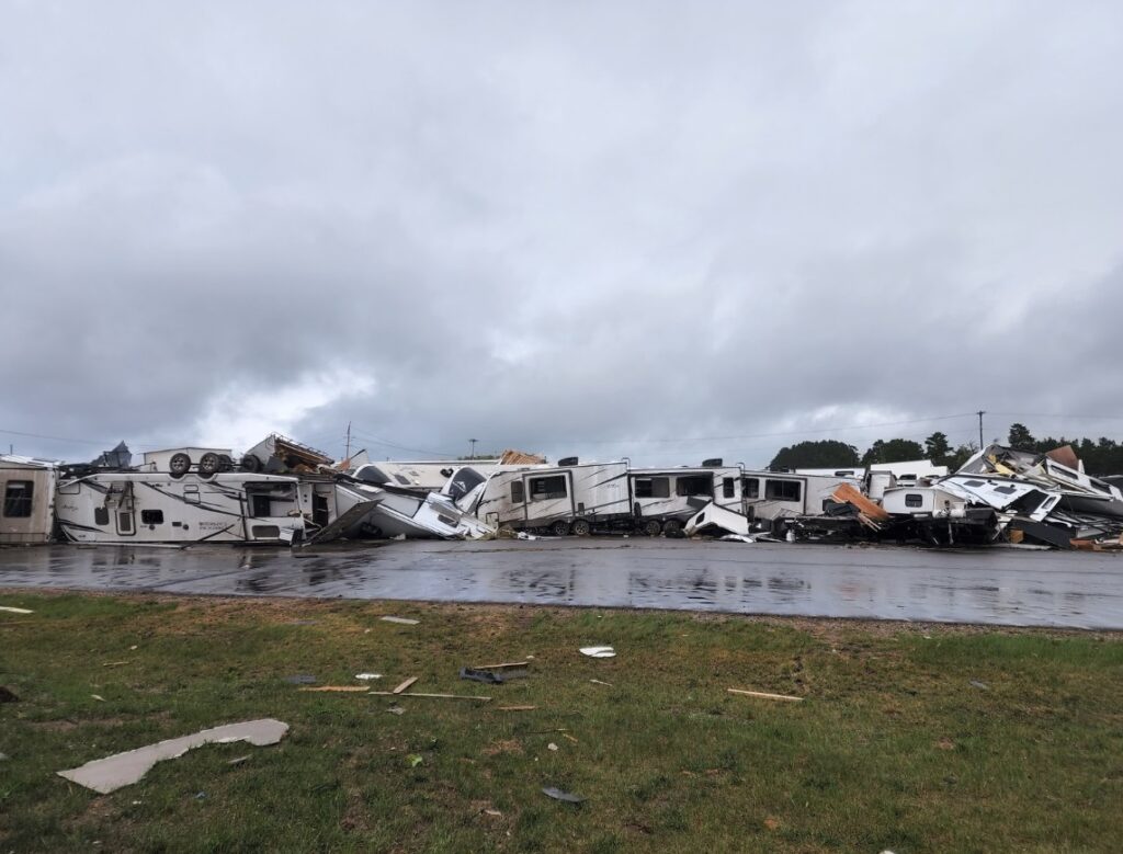 PHOTO Dozens Of Cars Trucks RV's And Semi-Trucks Smashed Beyond Repair ...