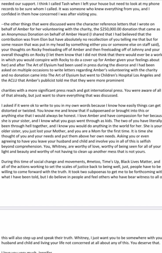 PHOTO Jennifer Howell's Full Letter To Whitney Heard Says it All