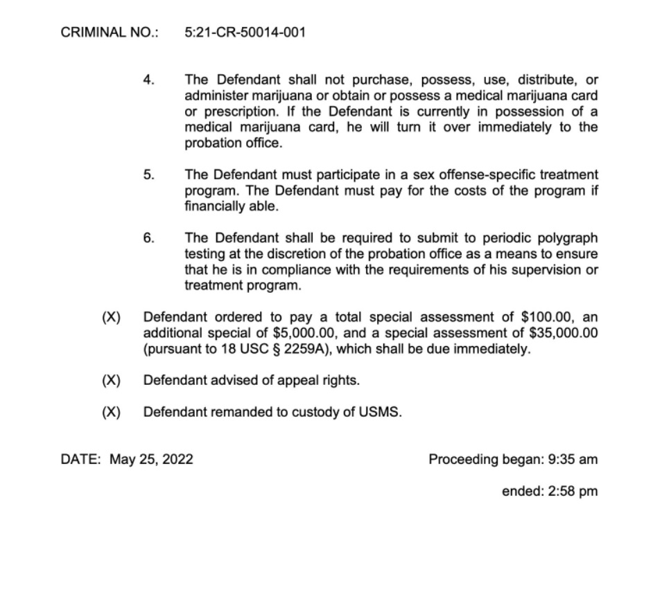 PHOTO Paperwork Showing Josh Duggar Sentenced To 12.5 Years In Prison ...