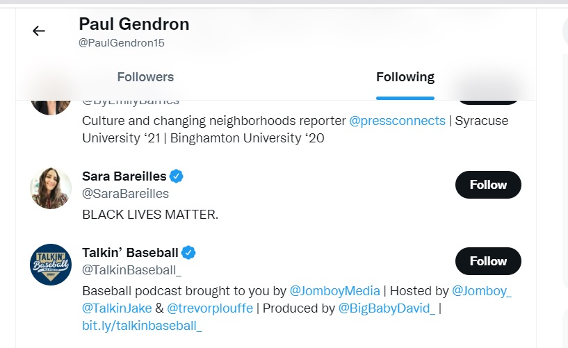 PHOTO Paul Gendron Follows Famous Black Lives Matter Supporter On Twitter