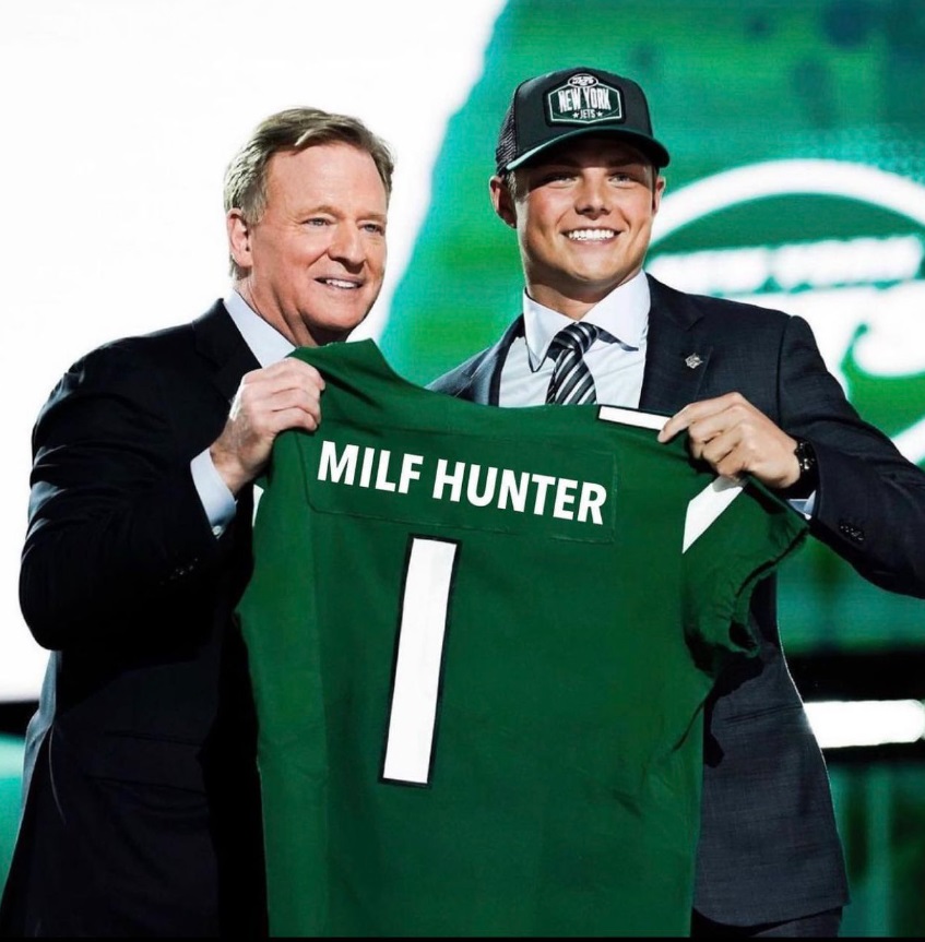 PHOTO Zach Wilson MILF Hunter Jersey On Draft Night Meme