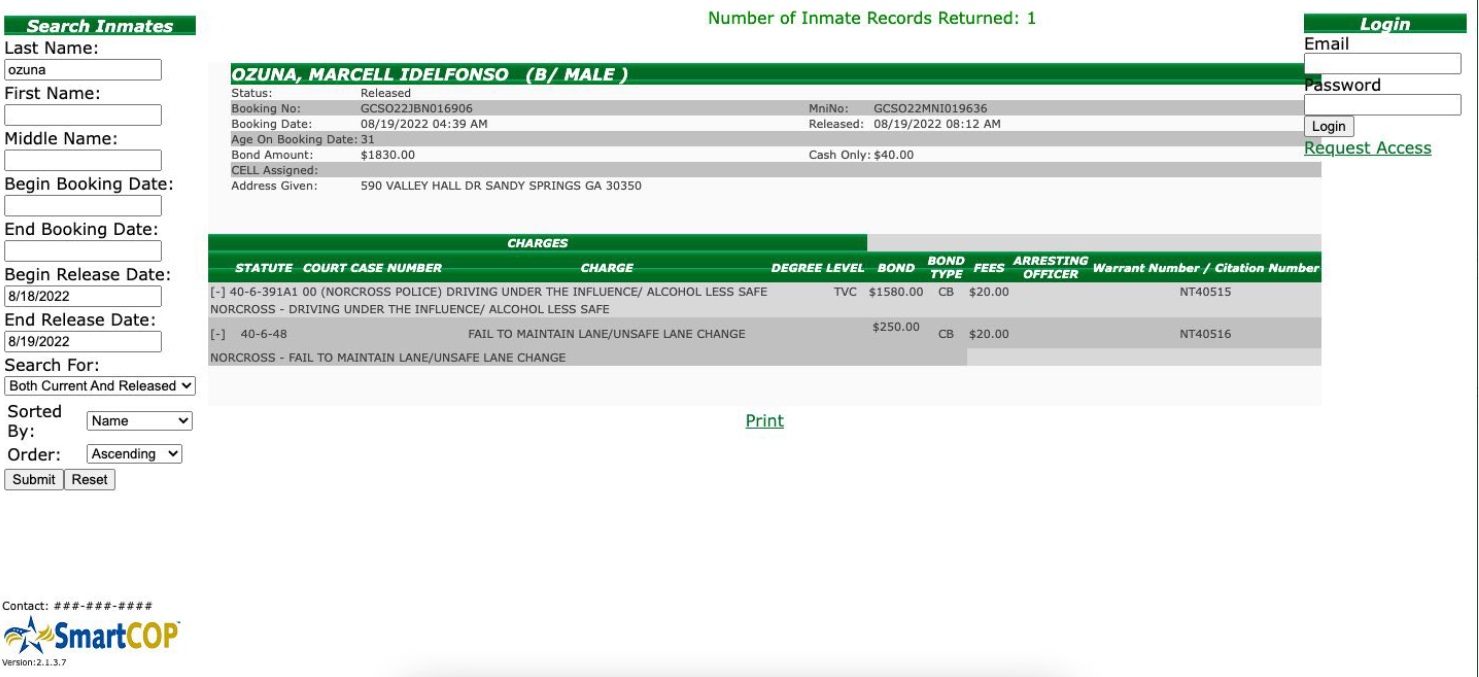 PHOTO Marcell Ozuna Had To Pay $1830 To Bond Out Of Jail At 8AM In ...