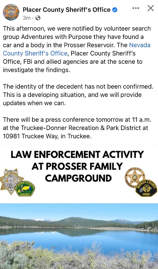 PHOTO Placer County Sheriff Statement On Kiley Rodni's Remains Found At ...