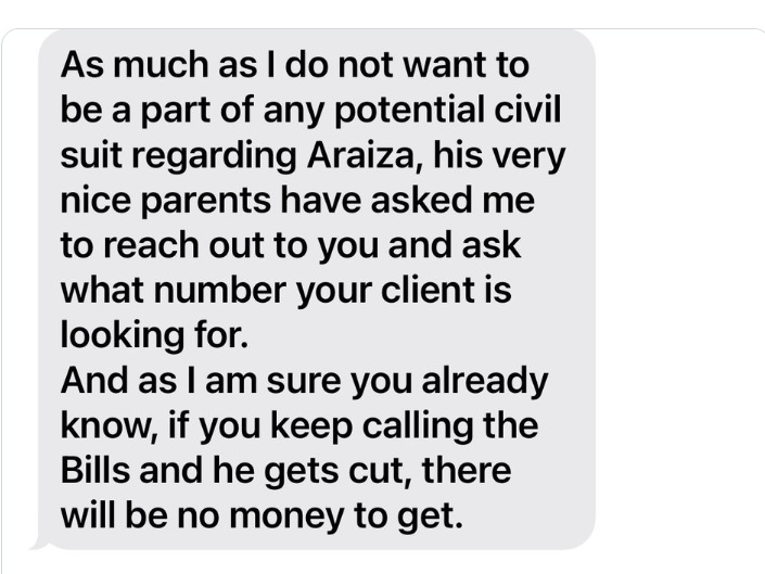 PHOTO Text Message Matt Araiza's Attorney Desperately Sent To Female ...
