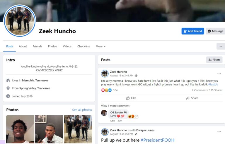 PHOTO Facebook Page Of Memphis Shooting Suspect Says His Name Is Zeek ...