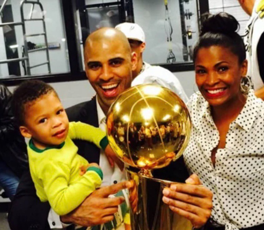 PHOTO Ime Udoka With His Wife And Son Holding Larry O'Brien Trophy