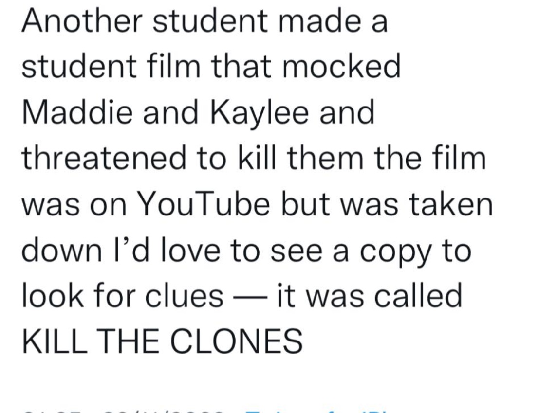 PHOTO Student Made Film Called Kill The Clones That Mocked Kaylee ...