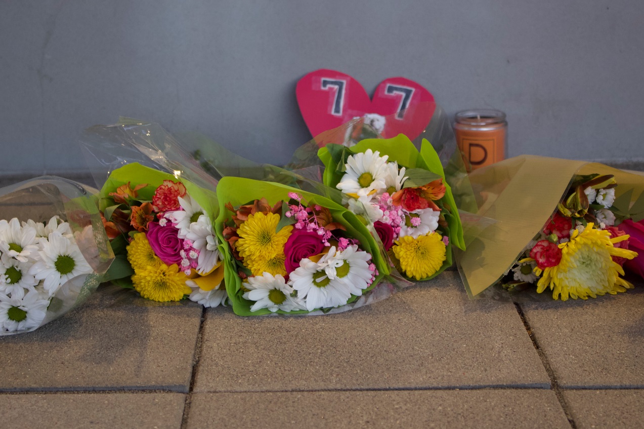 PHOTO Memorial With Flowers And Posters Setup For Devin Willock And ...