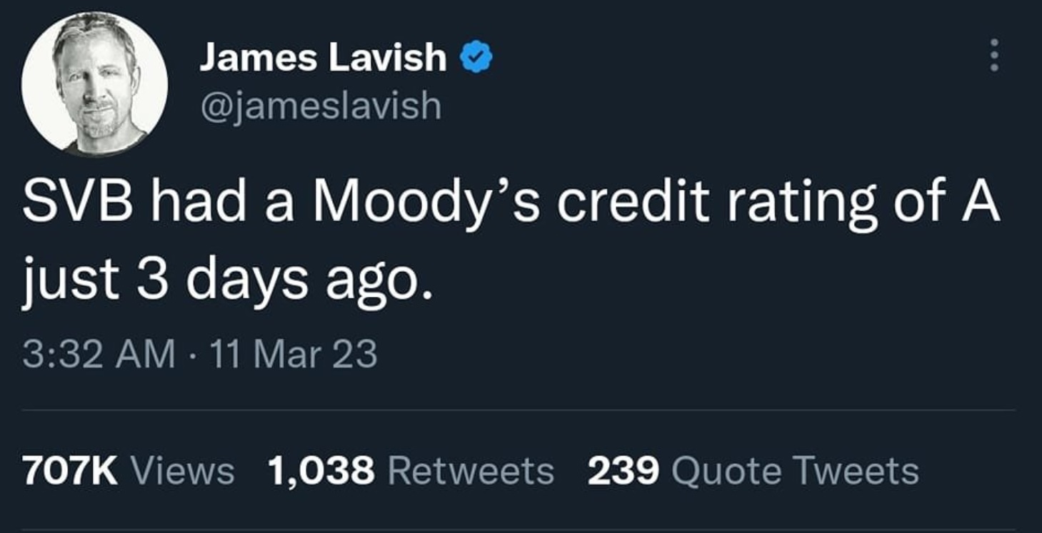 PHOTO SVB Had Moody Credit Rating Of A 3 Days Before Collapse
