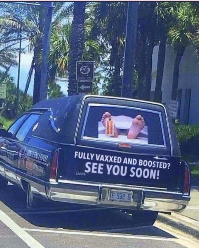 PHOTO Hearse With Artwork On The Back Says Fully Vaxed And Boosted See ...
