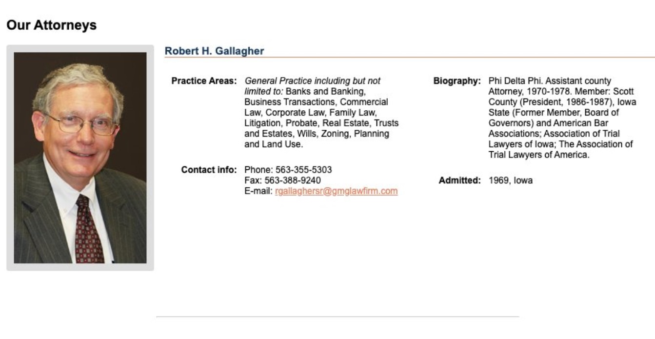 PHOTO Bio Of Robert H Gallagher Who Is Connected To Davenport Iowa ...