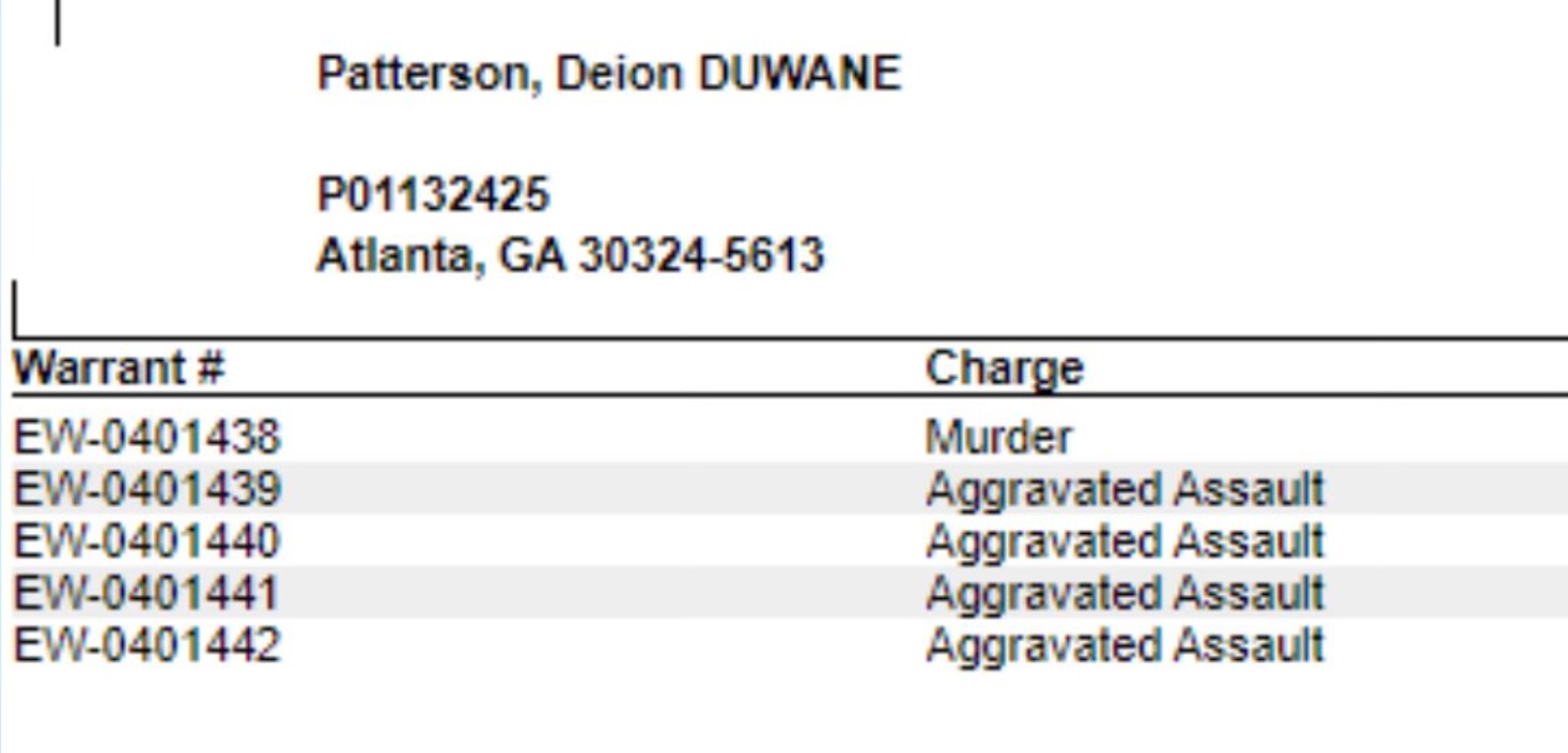 PHOTO List Of 5 Charges Deion Patterson Faces For Atlanta Shooting