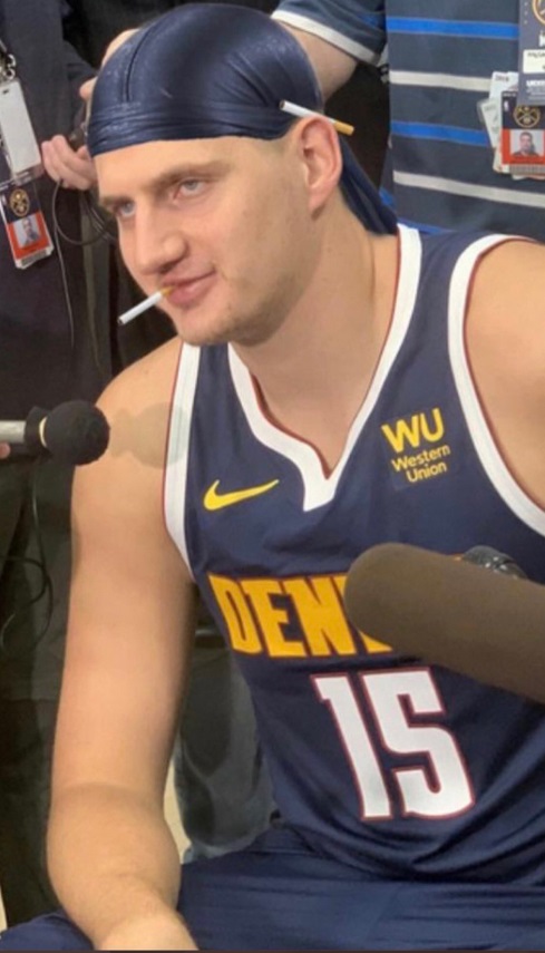 PHOTO Nikola Jokic Smirking While Wearing Doo Rag And Smoking A Cigarette