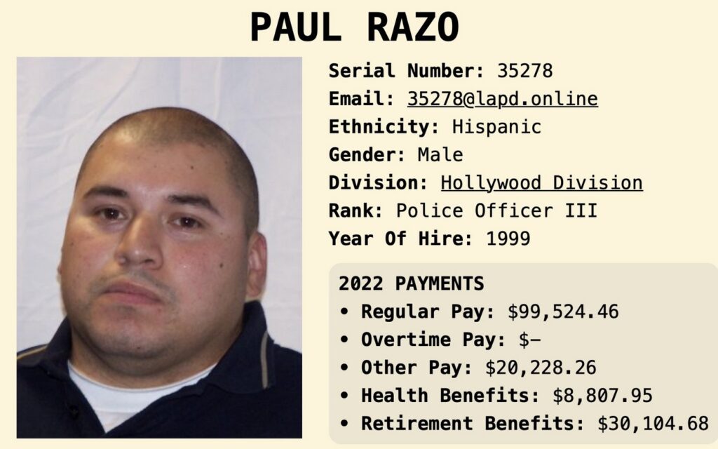 PHOTO Paul Razo's Was Making $99K Base Salary And $30K Retirement Pay ...