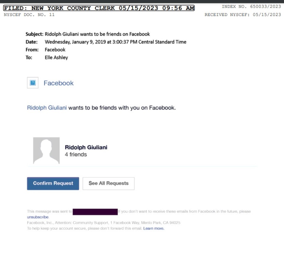 PHOTO Rudy Giuliani Requesting To Be Friends With Noelle Dunphy On Facebook