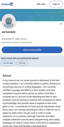 PHOTO Sai Varshith Kandula's Full LinkedIn Page