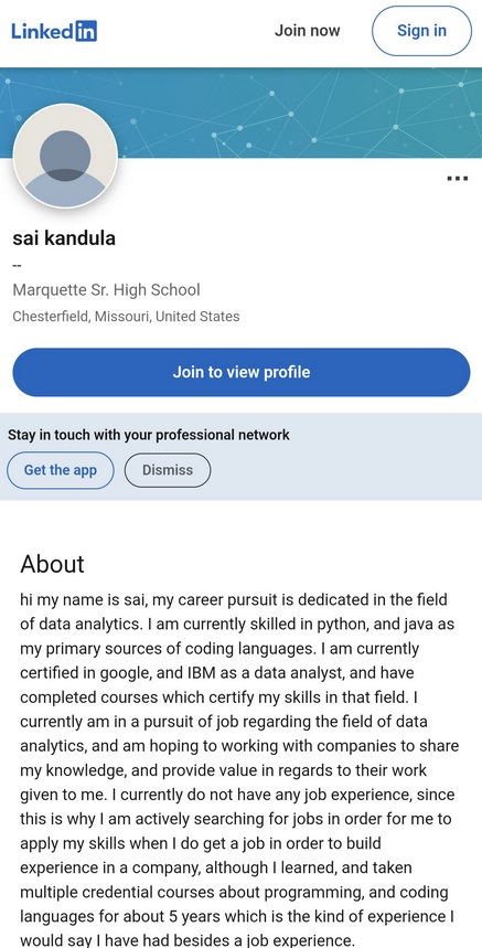 PHOTO Sai Varshith Kandula's Full LinkedIn Page
