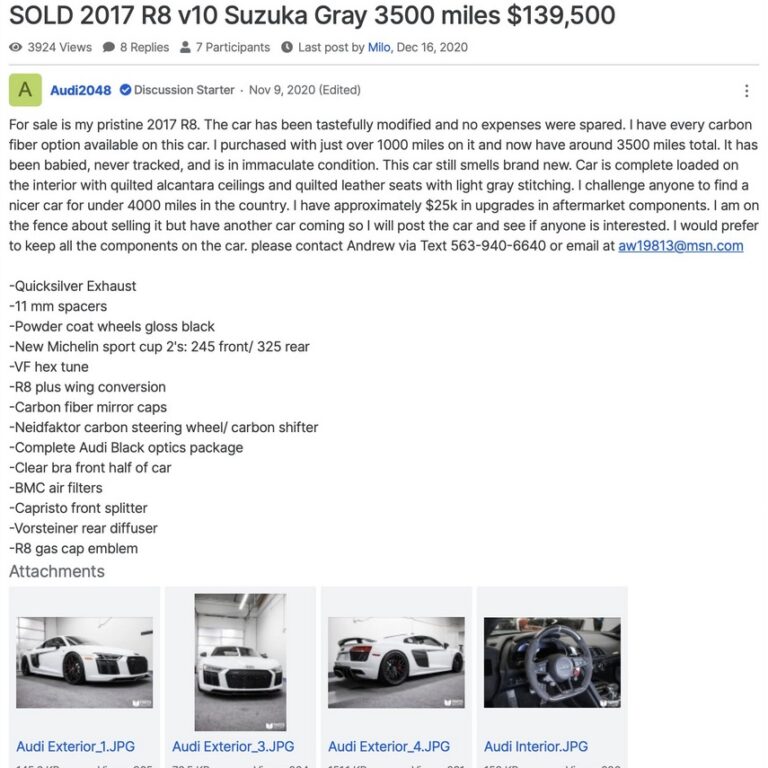 PHOTO Andrew Wold Sold 2017 V10 Audi R8 For $139500 While Ignoring ...