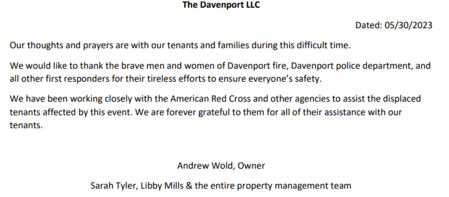 PHOTO Andrew Wold Statement On Collapse Of Davenport Apartment Building ...