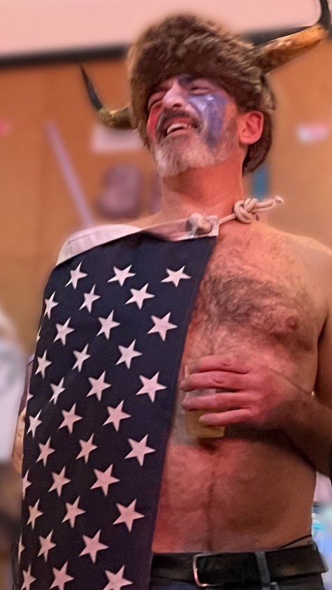 PHOTO Jay Johnston At A Party Last Year Wearing A Qanon Shaman