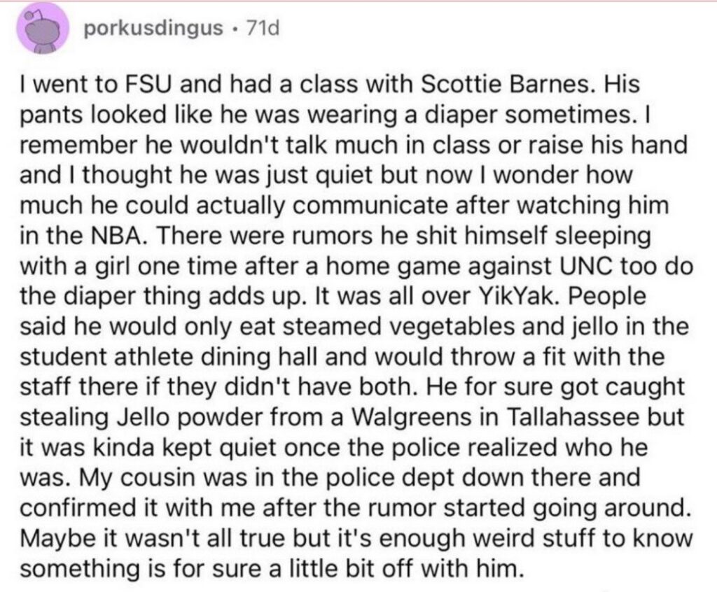 PHOTO Scottie Barnes Has Autism And Stole Jello While At FSU In Tallahassee