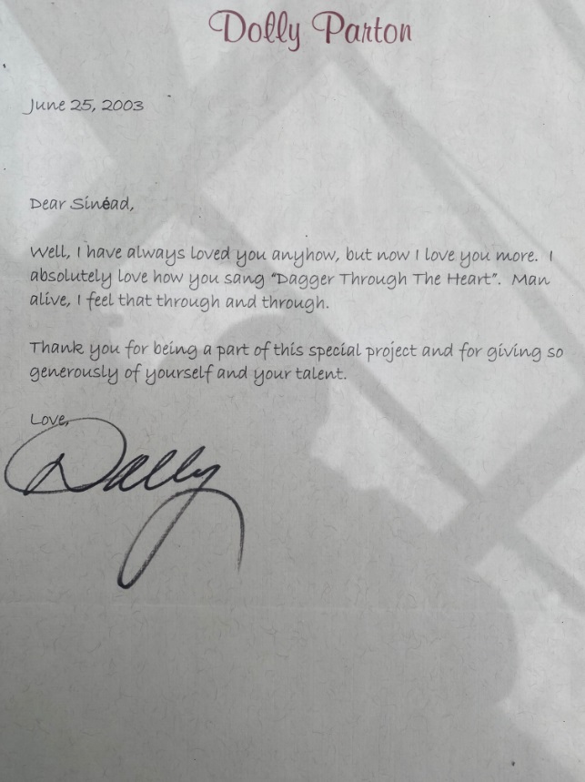 PHOTO Dolly Parton's Letter to Sinead O'Connor After Sinead Covered ...