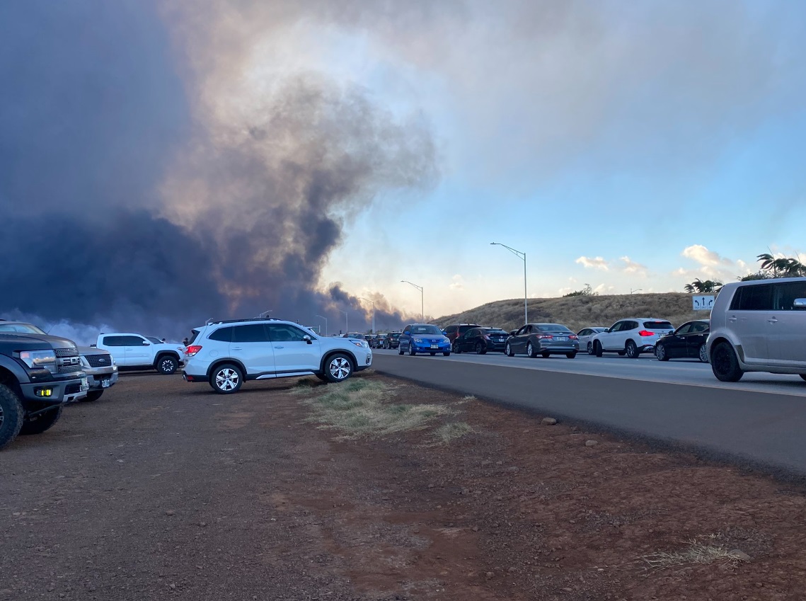PHOTO Of Traffic From People Lined Up Leaving Lahaina As Fire Takes ...