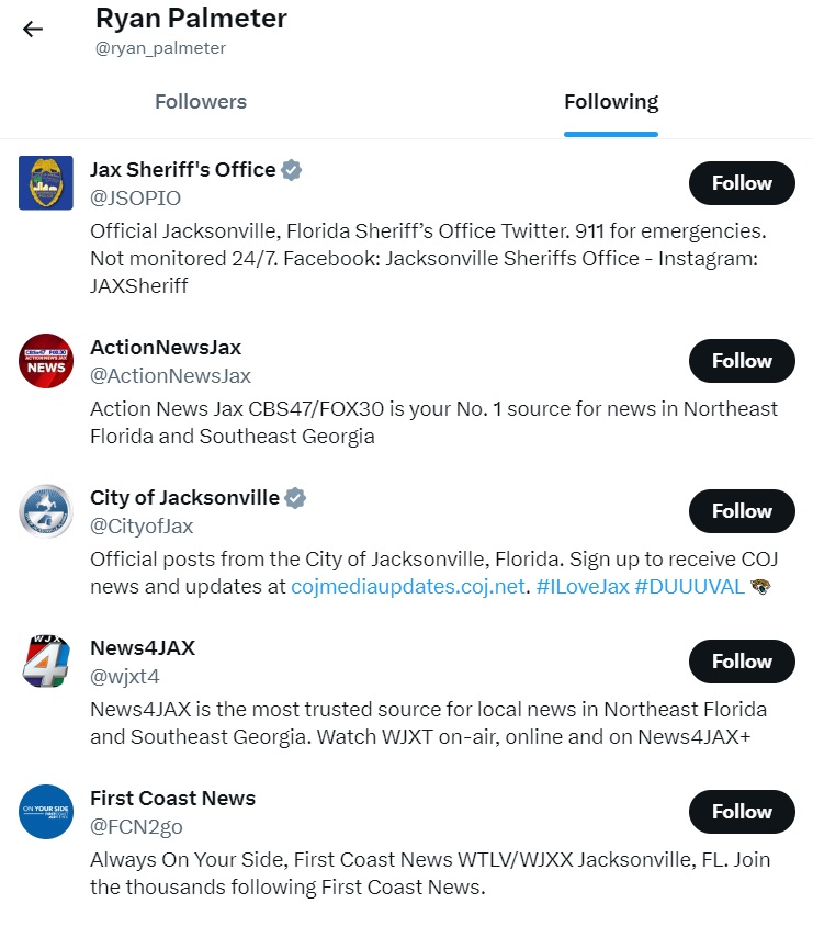 PHOTO Ryan Palmeter Only Followed Jacksonville News Stations On Twitter