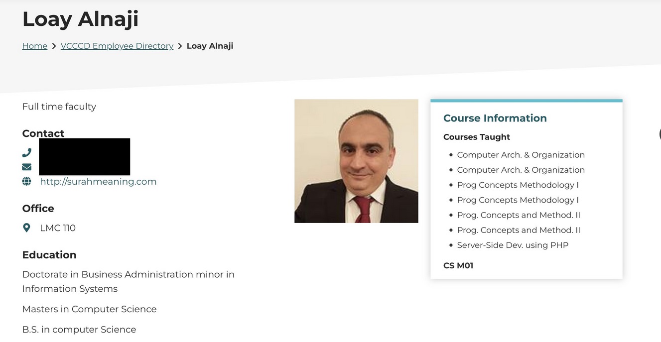 PHOTO Loay Alnaji's Deleted Professor Profile After Paul Kessler Incident