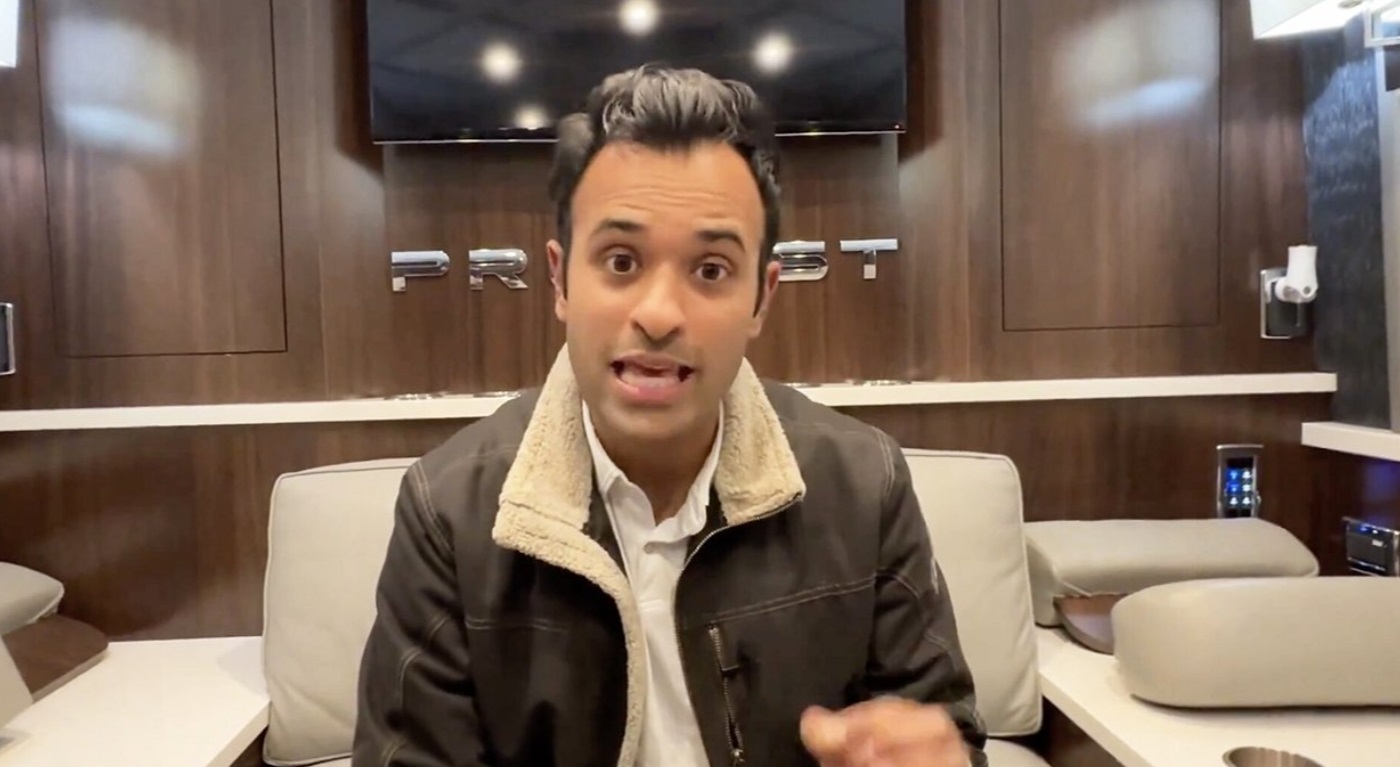 PHOTO Vivek Ramaswamy Wearing $2K Leather Jacket Looking Like A Stud