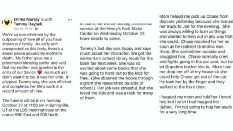 PHOTO Of Emma Murray Daybell’s Facebook Post About Her Mother Tammy ...