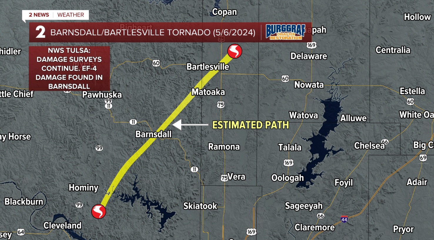 PHOTO Of Tornado Path All The Way Until It Hit Barnsdall Oklahoma