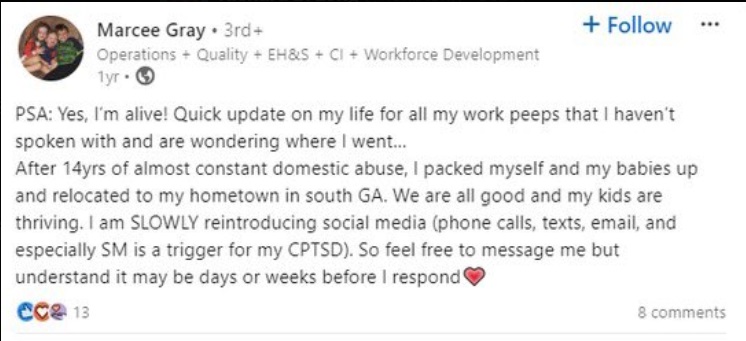 PHOTO Marcee Gray's Post Explaining Why She Disappeared On Social Media ...