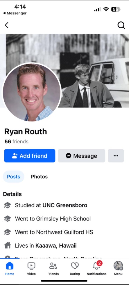PHOTO Ryan Wesley Routh's Facebook Says He Studied At UNC Greensboro ...