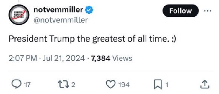 PHOTO Vem Miller Was Extremely Pro Trump On Social Media
