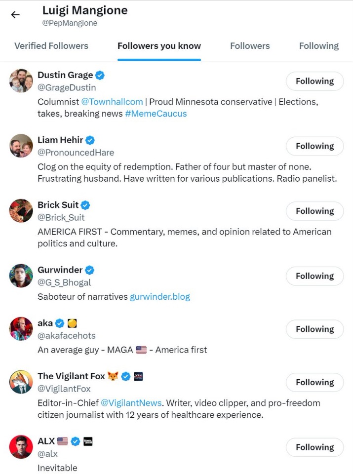 PHOTO Look At The Verified People Who Followed Luigi Mangione On Twitter