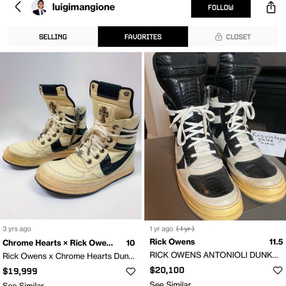 PHOTO Luigi Mangione Favoriting $20K Rick Owens Kicks Because He Knows Ball