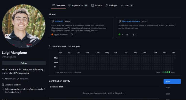 PHOTO Luigi Mangione's GitHub Account Profile