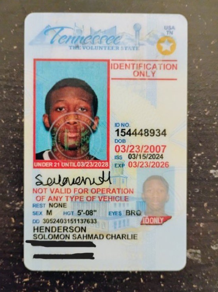 PHOTO Solomon Henderson's Tennessee ID Shows He Wasn't Authorized To ...