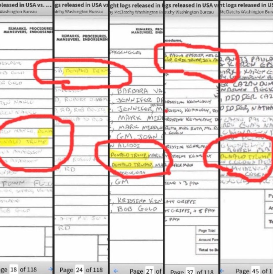 PHOTO Donald Trump Appears 5 Times On Jeffrey Epstein's Flight List